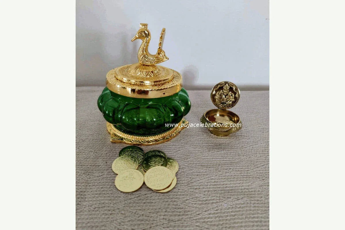 Kubera Pot Brass Diya & Coins – Puja Celebrations
